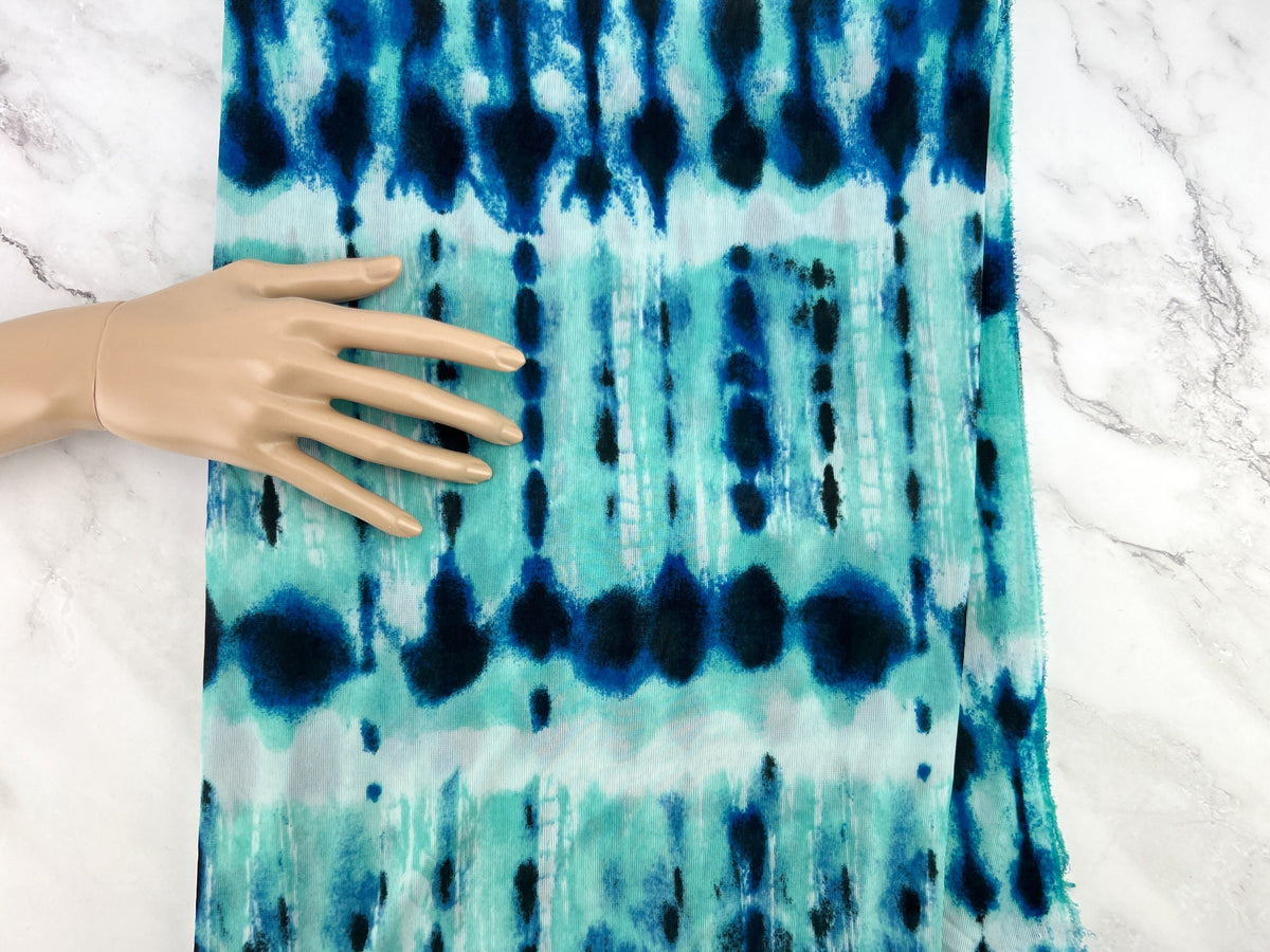Caribbean Blue Green Tie Dye Mesh Fabric Remnant 1 yard 24 inches leng ...
