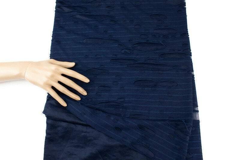 Navy Stripe Deconstructed Distressed Knit Fabric with Holes by the yar ...