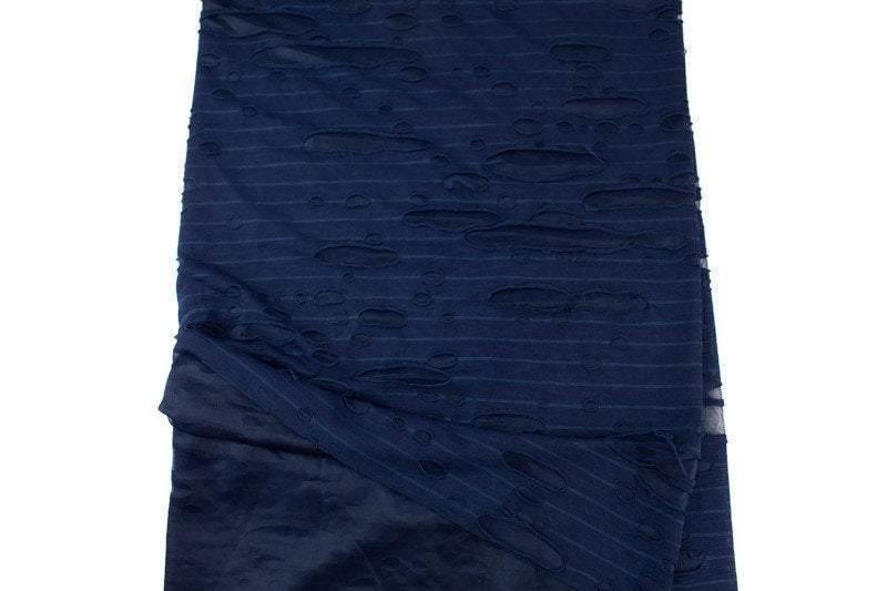 Navy Stripe Deconstructed Distressed Knit Fabric with Holes by the yar ...